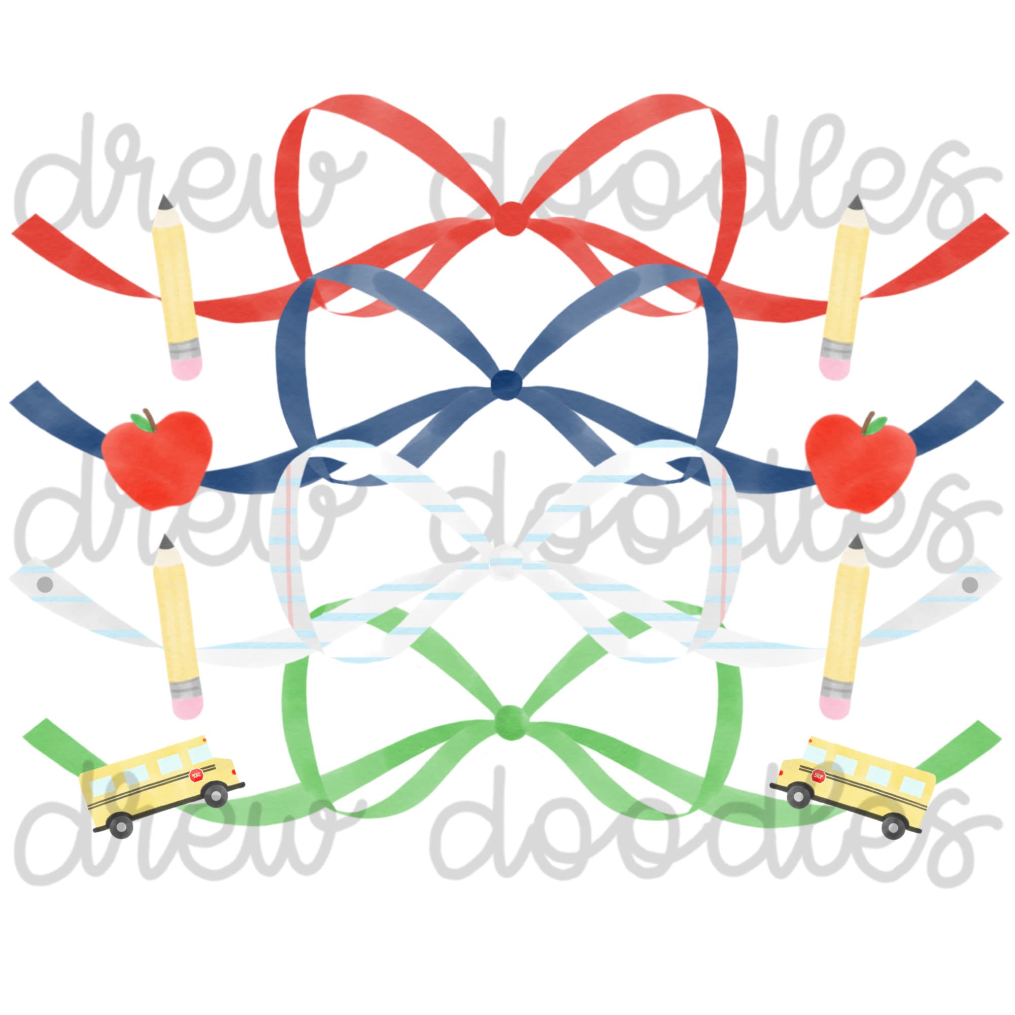 Watercolor School Bows Ribbons Digital Clip Art Set- Instant Download ...