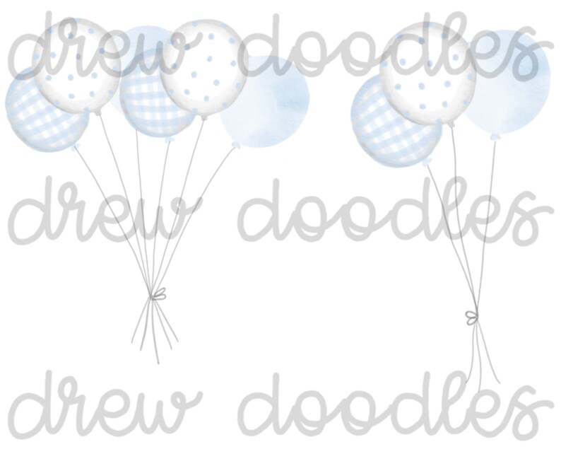 Watercolor Boy Blue Birthday Balloon Gingham Bitty Dot Digital - Etsy
