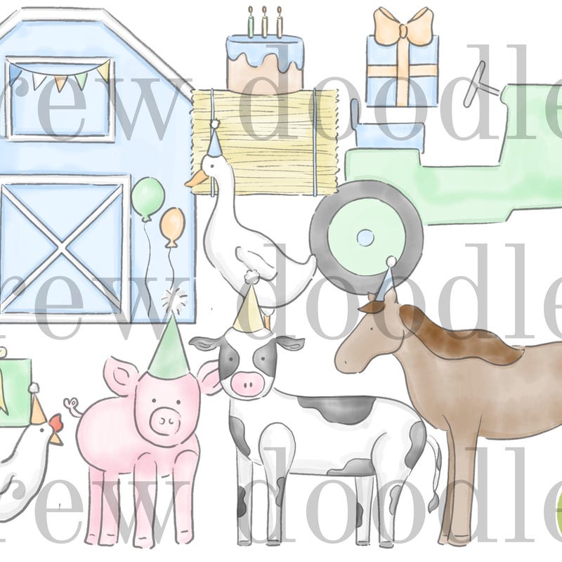 Watercolor Farm Clipart - Etsy