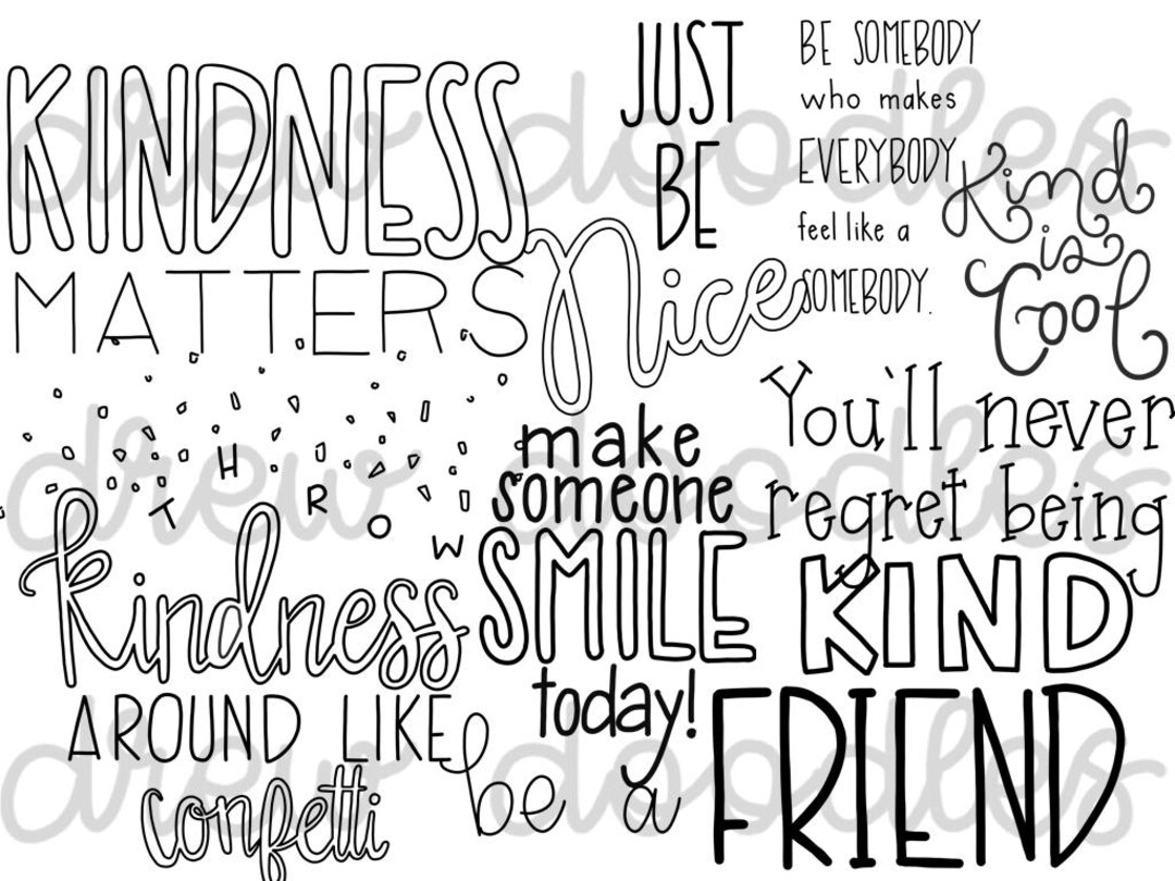 Kindness Doodles Digital Clip Art Set- Black Line Version- Instant ...