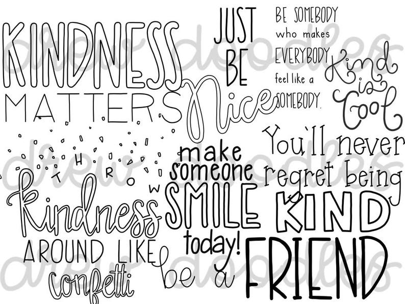 Kindness Doodles Digital Clip Art Set Black Line Version | Etsy