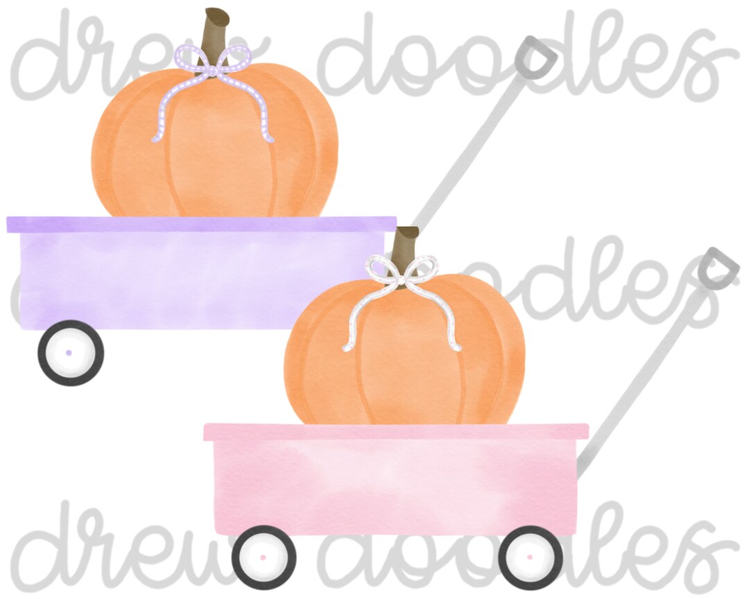 Watercolor Pink and Purple Girl Pumpkin Wagons Digital Clip Art Set ...
