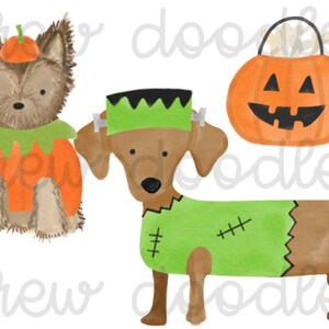 Watercolor Trick or Treat Halloween Dogs Digital Clip Art Set- Instant ...