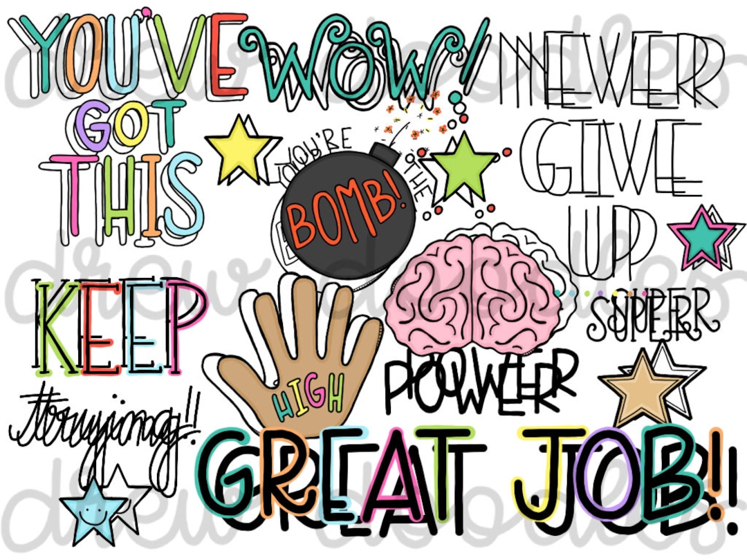 Positive Messages Doodles Digital Clip Art Set Color and - Etsy