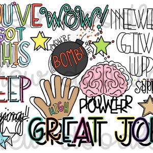 Positive Messages Doodles Digital Clip Art Set Color and Black Line ...