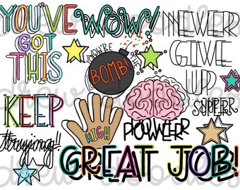 Christmas Doodles Digital Clip Art Set Color and Black Line | Etsy