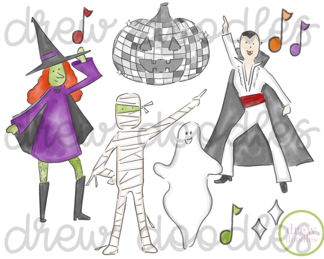 Watercolor Halloween Monster Mash Digital Clip Art Set- Instant ...