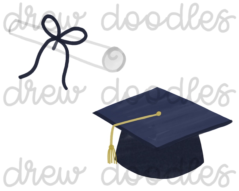 Watercolor Navy Graduation Cap and Gown Digital Clip Art Set - Etsy