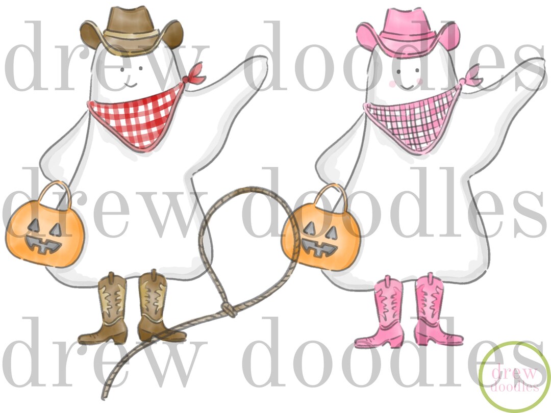 Watercolor Halloween Cowboy Cowgirl Ghosts Digital Clip Art Set ...
