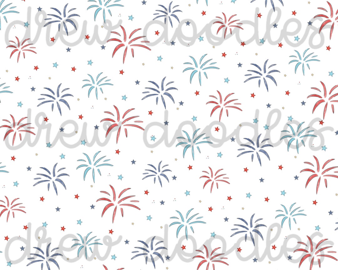 Watercolor 4th of July Fireworks, Stars Print, Patriotic Background ...