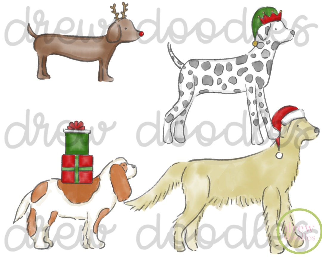 Watercolor Christmas Santa's Helper Dogs Digital Clip Art Set- Instant ...