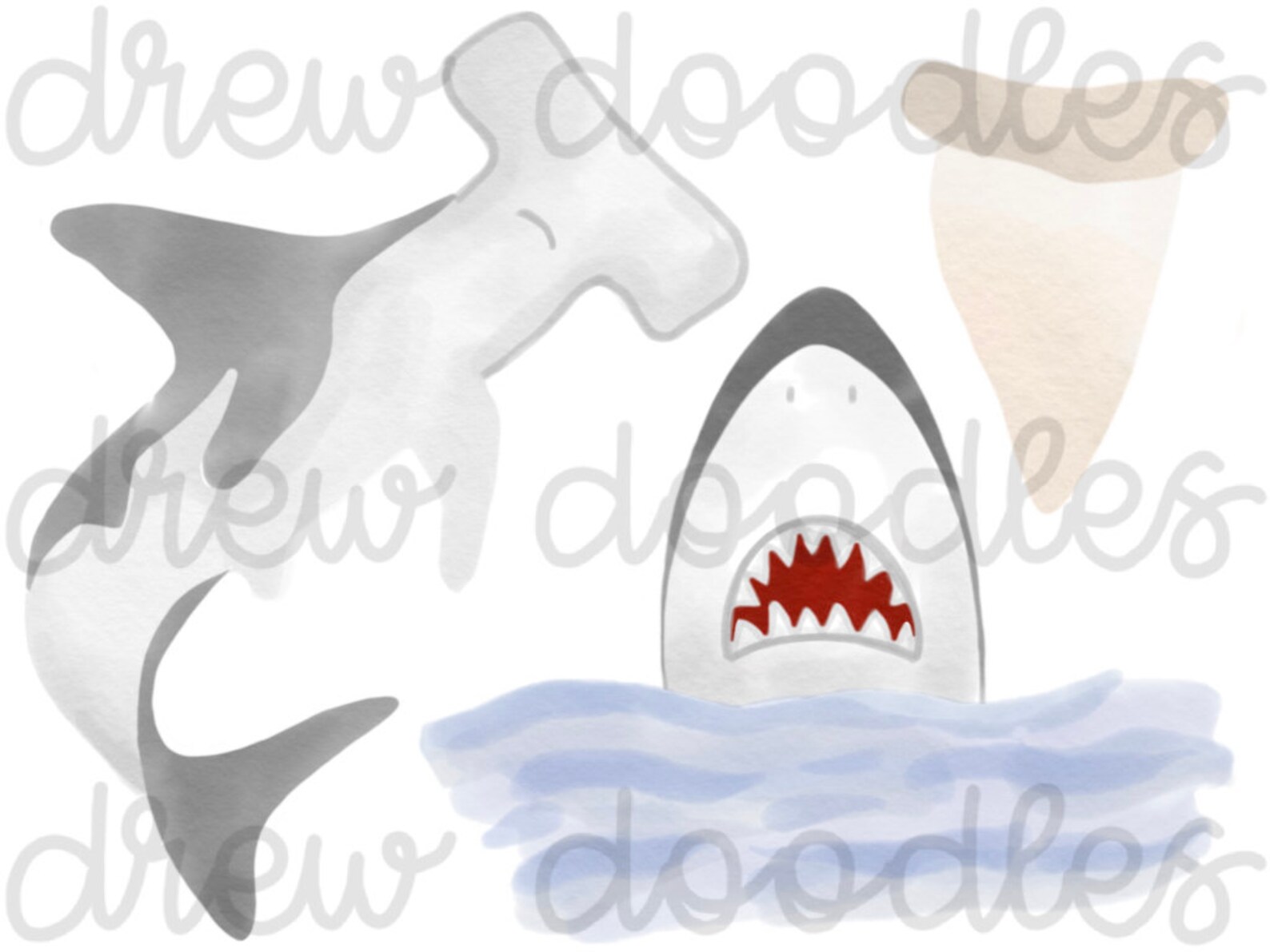 Watercolor Sharks Digital Clip Art Set Instant Download - Etsy