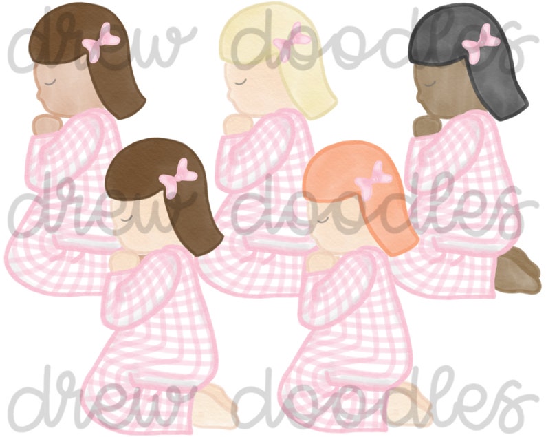 Watercolor Praying Girls Digital Clip Art Set Instant - Etsy