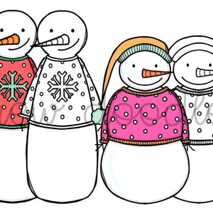 Bright Snowmen Digital Clip Art Set- Color and Black Line COMBO ...