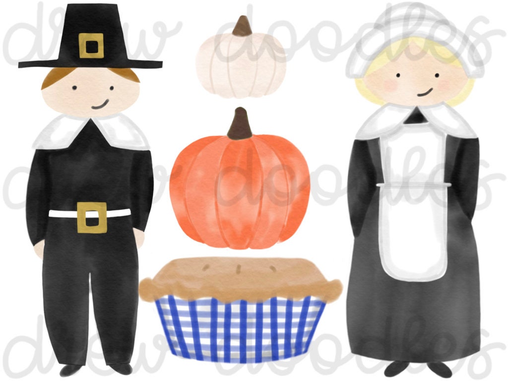 Watercolor First Thanksgiving Digital Clip Art Set Instant | Etsy