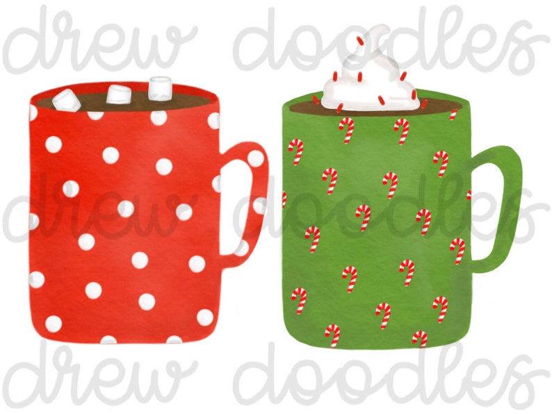 Watercolor Christmas Mugs Digital Clip Art Set Instant | Etsy