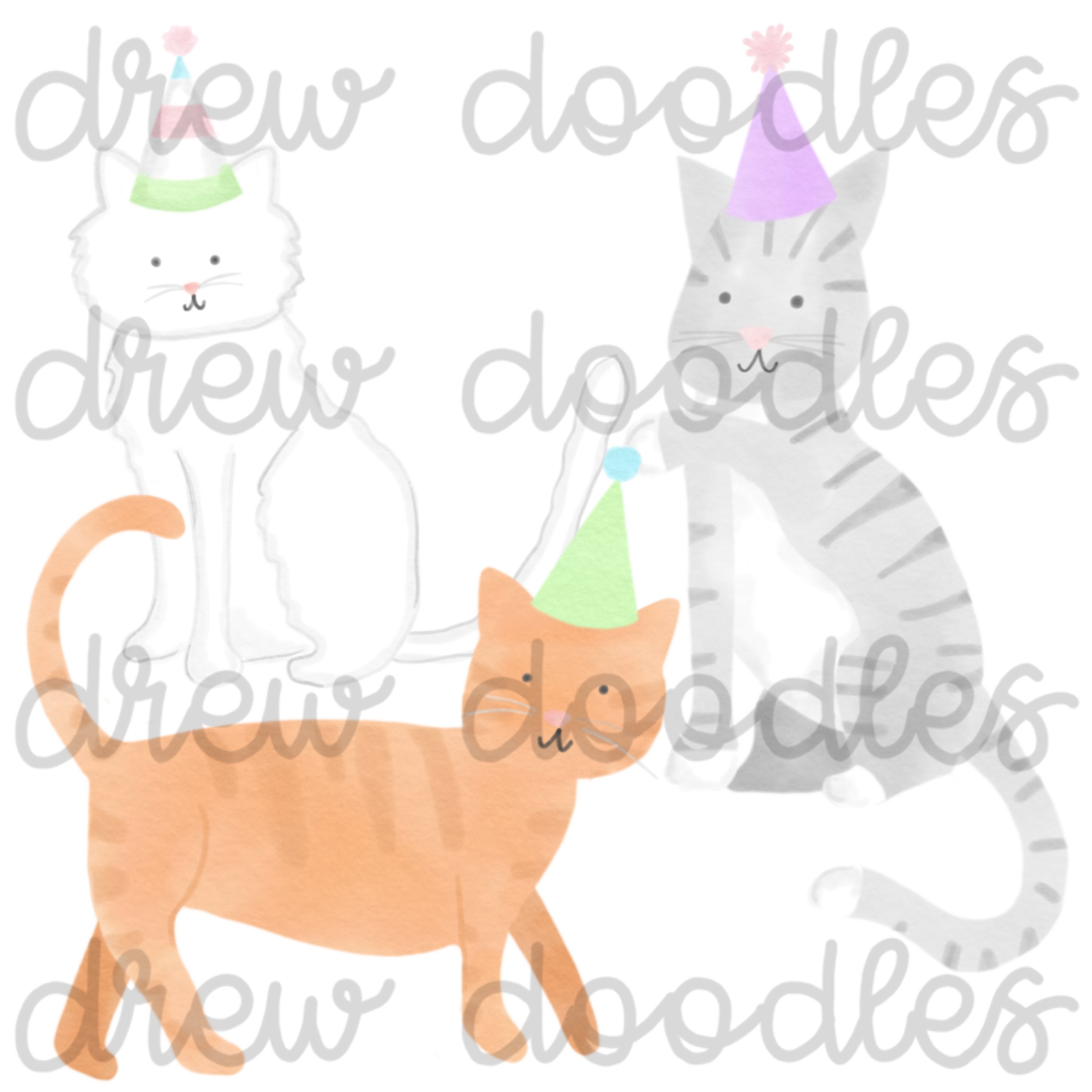 Watercolor Birthday Cats Family Digital Clip Art Set Instant | Etsy