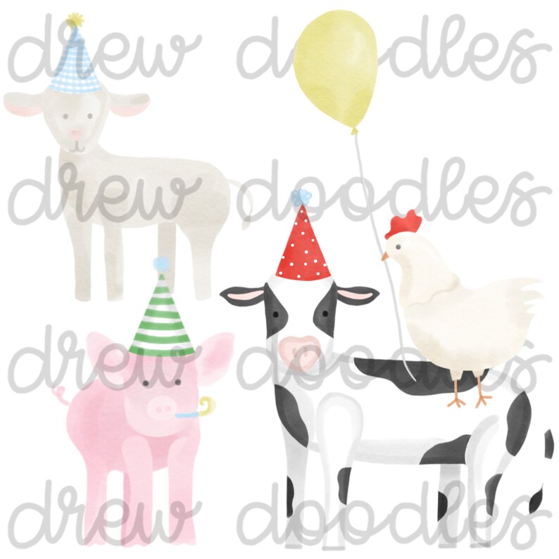 Watercolor Farm Birthday Digital Clip Art Set- Instant Download - Etsy