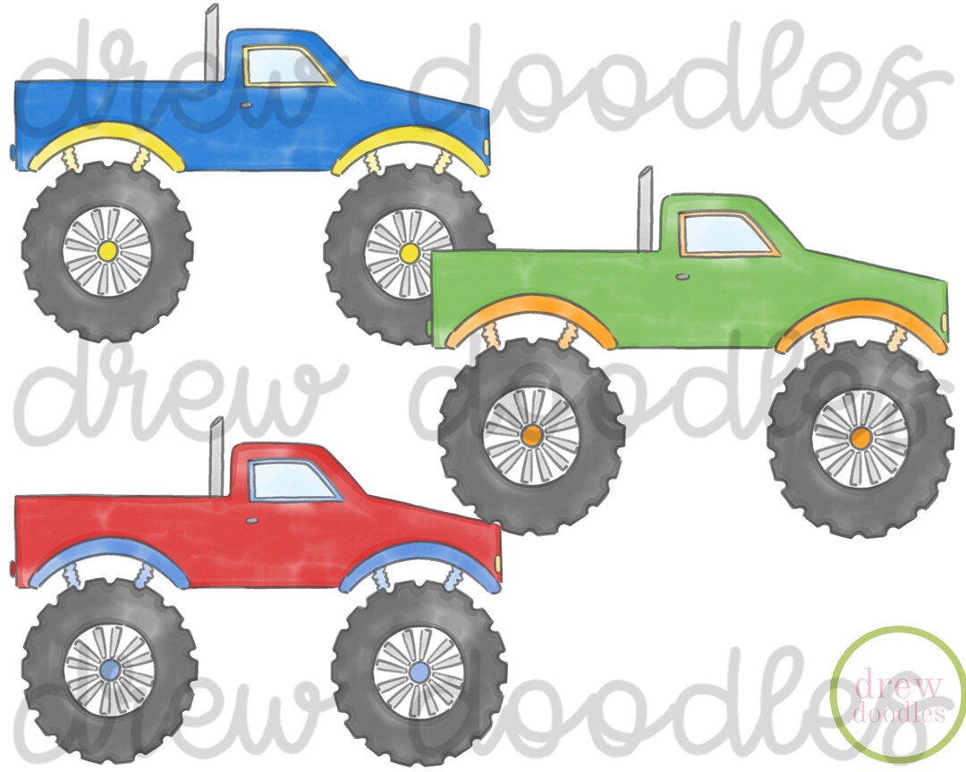 Watercolor Monster Trucks Digital Clip Art Set- Instant Download - Etsy