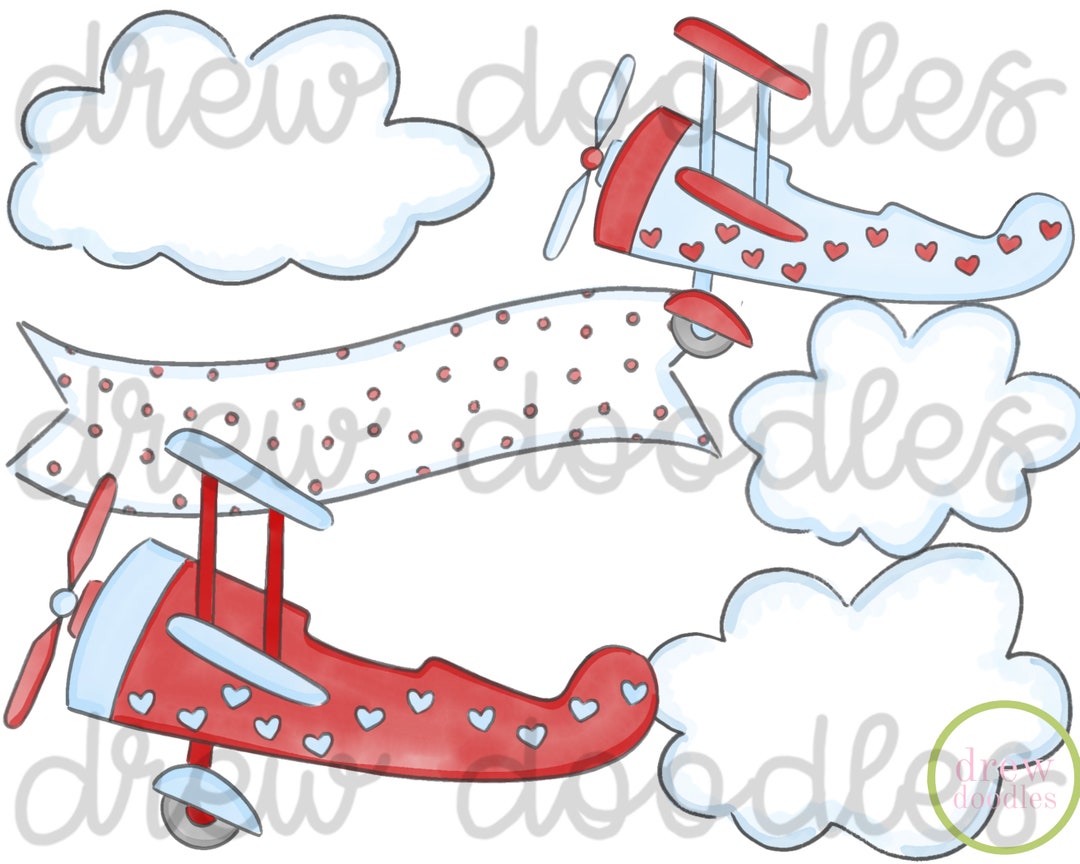 Watercolor Valentine's Day Airplanes Digital Clip Art Set- Instant ...