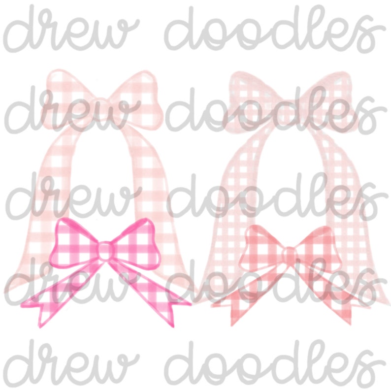 Watercolor Gingham Bows Ribbons Digital Clip Art Set Instant | Etsy