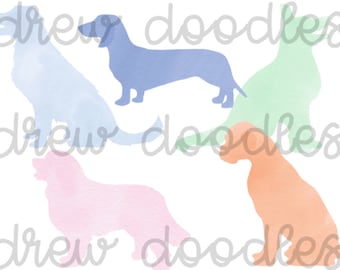 Watercolor Dogs Digital Clip Art Set Instant Download | Etsy