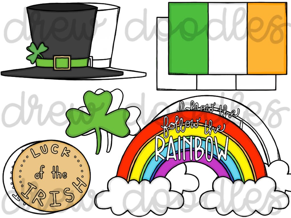 St. Patrick's Doodles Digital Clip Art Set Black Line and - Etsy