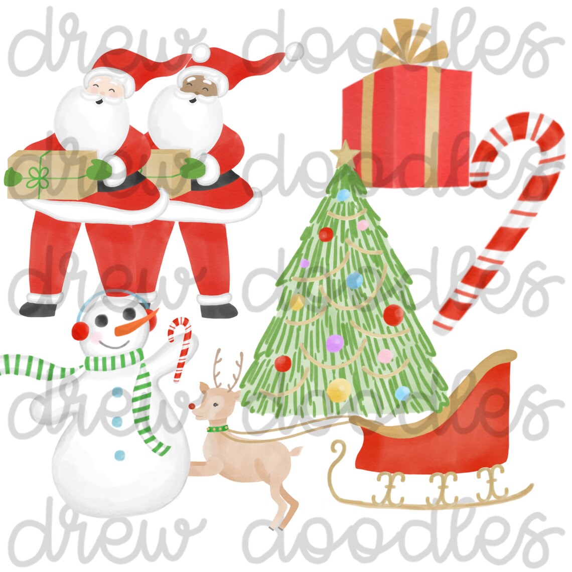 Watercolor Vintage Christmas Digital Clip Art Set Instant - Etsy
