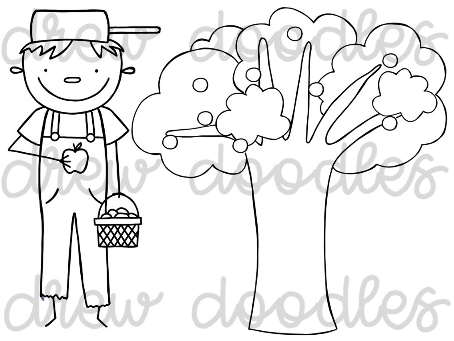 Johnny Appleseed Digital Clip Art Set Black Line Version - Etsy