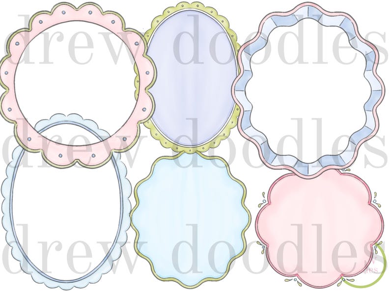 Watercolor Pastel Scallop Frames- Digital Clip Art Set- Instant ...
