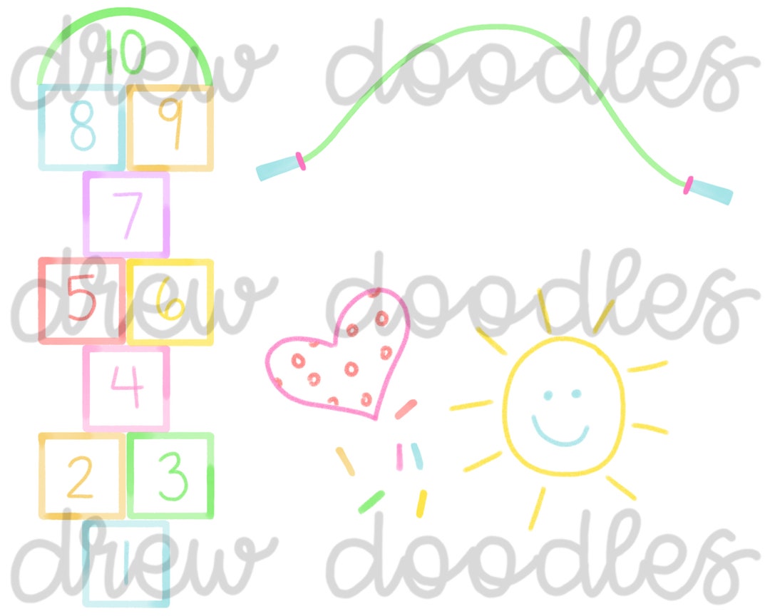 Watercolor School Playground Chalk Hop Scotch Digital Clip Art Set ...