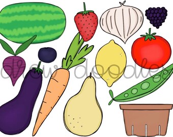 Fruits and Veggies Clipart Digital Clip Art PNG Vegetable - Etsy