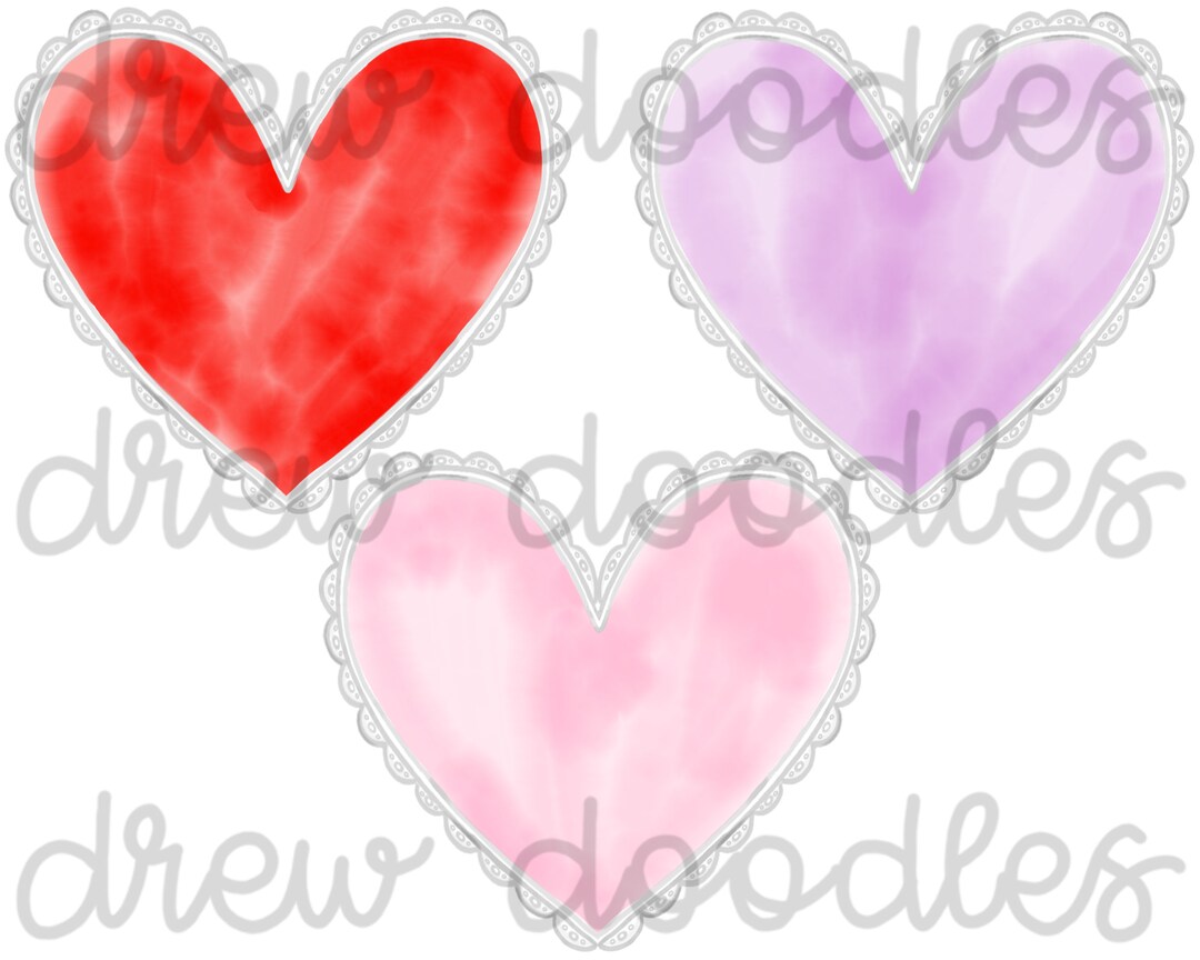 Watercolor Valentine's Day Eyelet Lace Scallop Trim Hearts Digital Clip ...