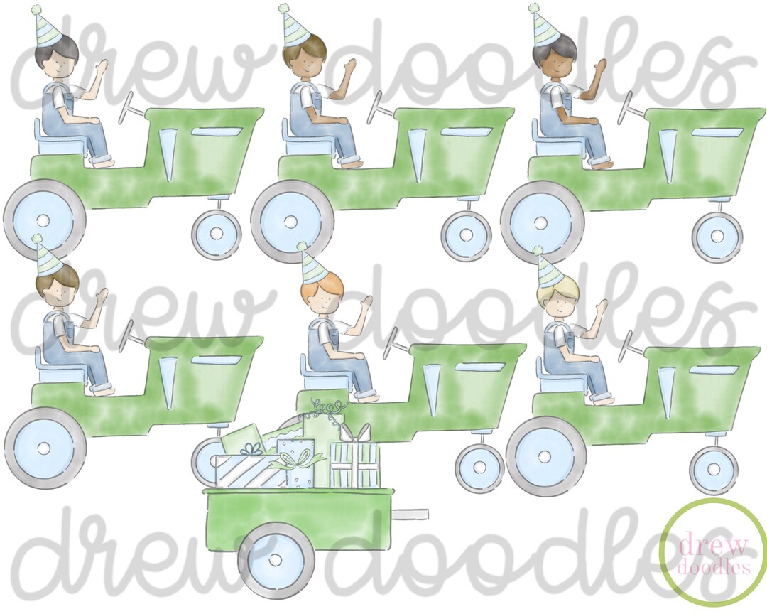 Watercolor Birthday Tractor Boys Digital Clip Art Set- Instant Download ...