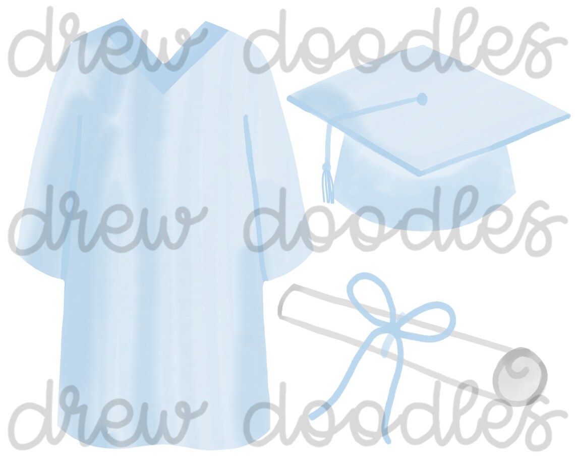 Watercolor Blue Graduation Cap and Gown Digital Clip Art Set - Etsy