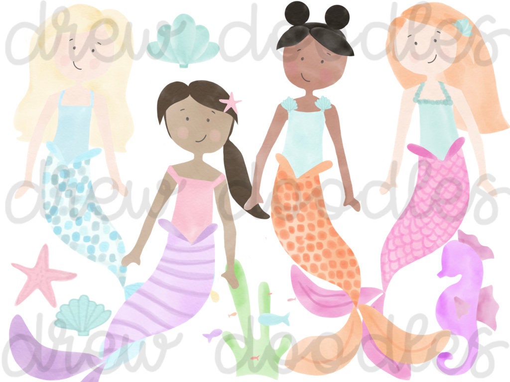 Watercolor Mermaids Digital Clip Art Set Instant Download - Etsy Canada