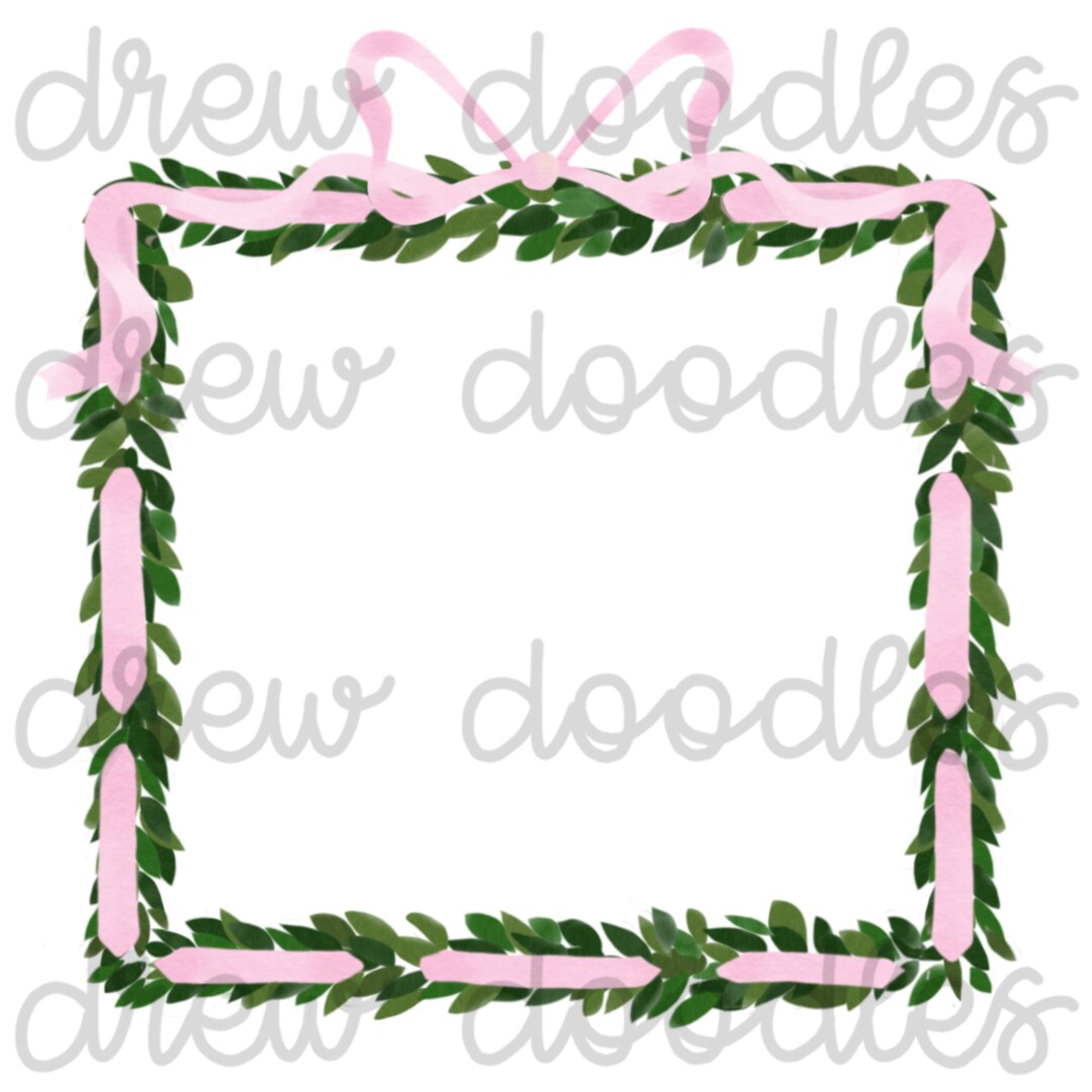 Watercolor Pink Ribbon Boxwood Frame- Digital Clip Art Set- Instant ...
