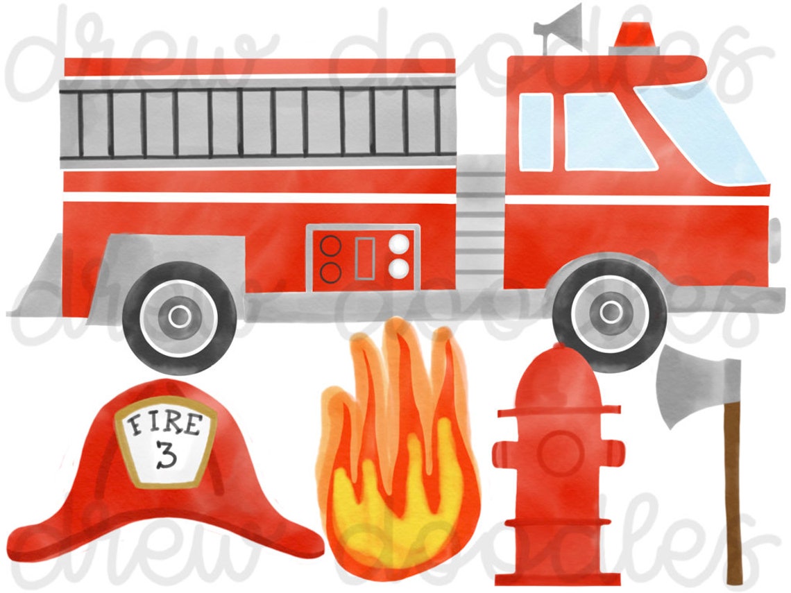 Watercolor Fire Station Digital Clip Art Set Instant Download | Etsy