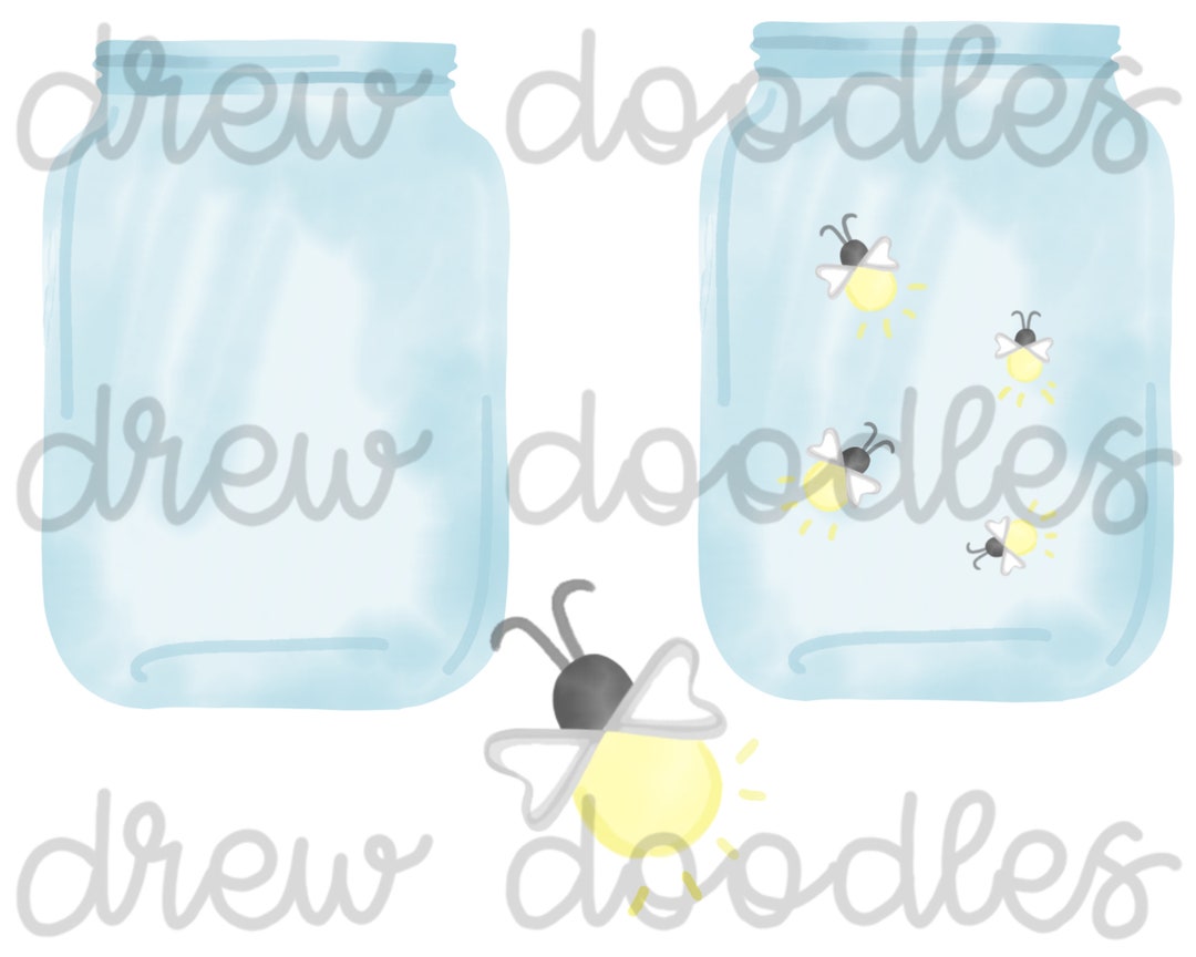 Watercolor Mason Jar Fireflies Lightning Bugs Digital Clip Art Set ...