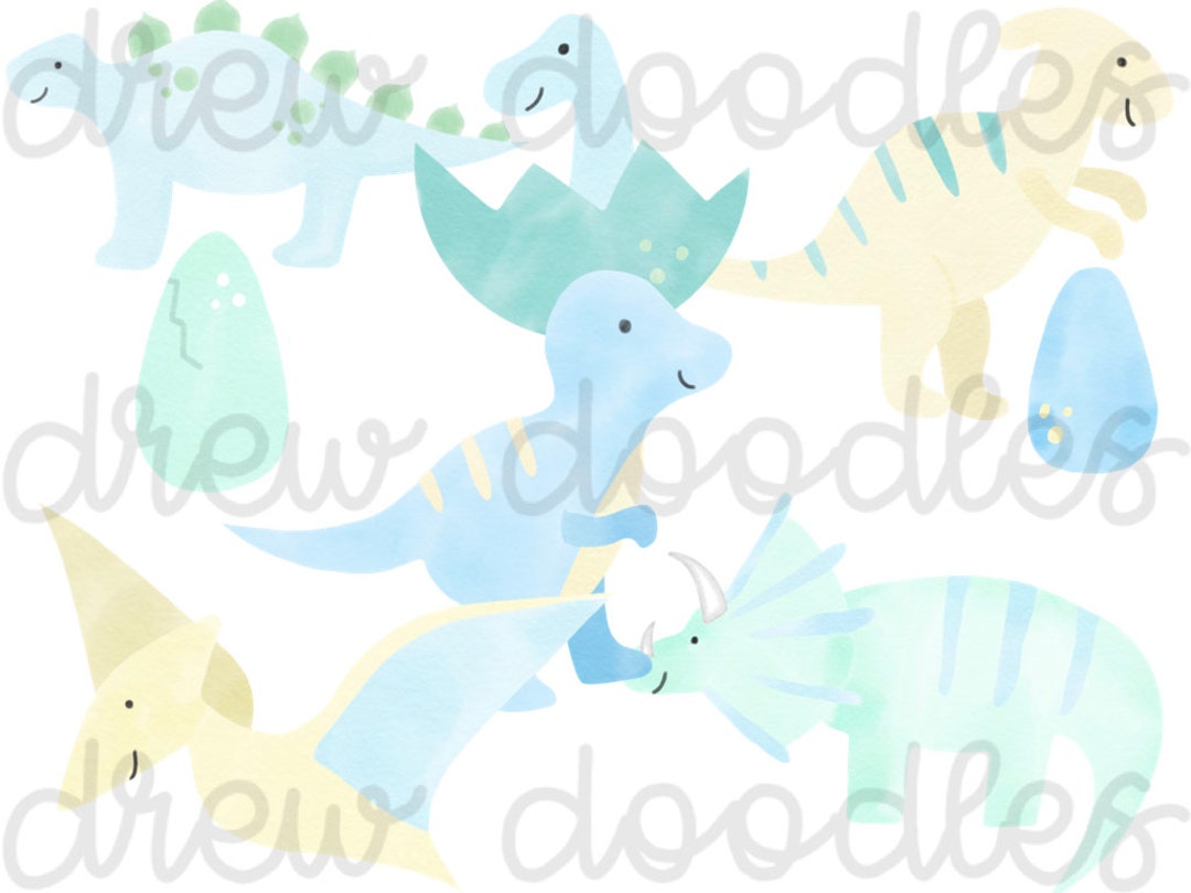 Watercolor Pastel Dinosaurs Digital Clip Art Set- Instant Download - Etsy