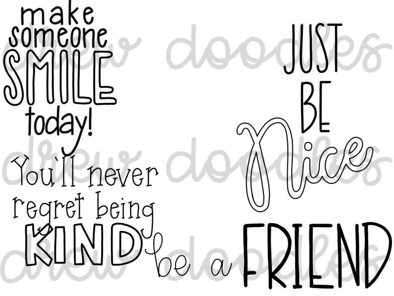 Kindness Doodles Digital Clip Art Set Black Line Version | Etsy
