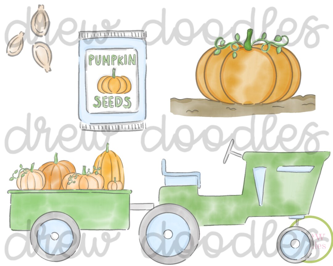 Watercolor Tractor and Pumpkins Digital Clip Art Set- Instant Download ...