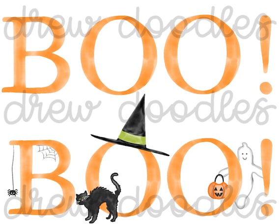 Watercolor Orange Boo Digital Clip Art Set Instant Download - Etsy