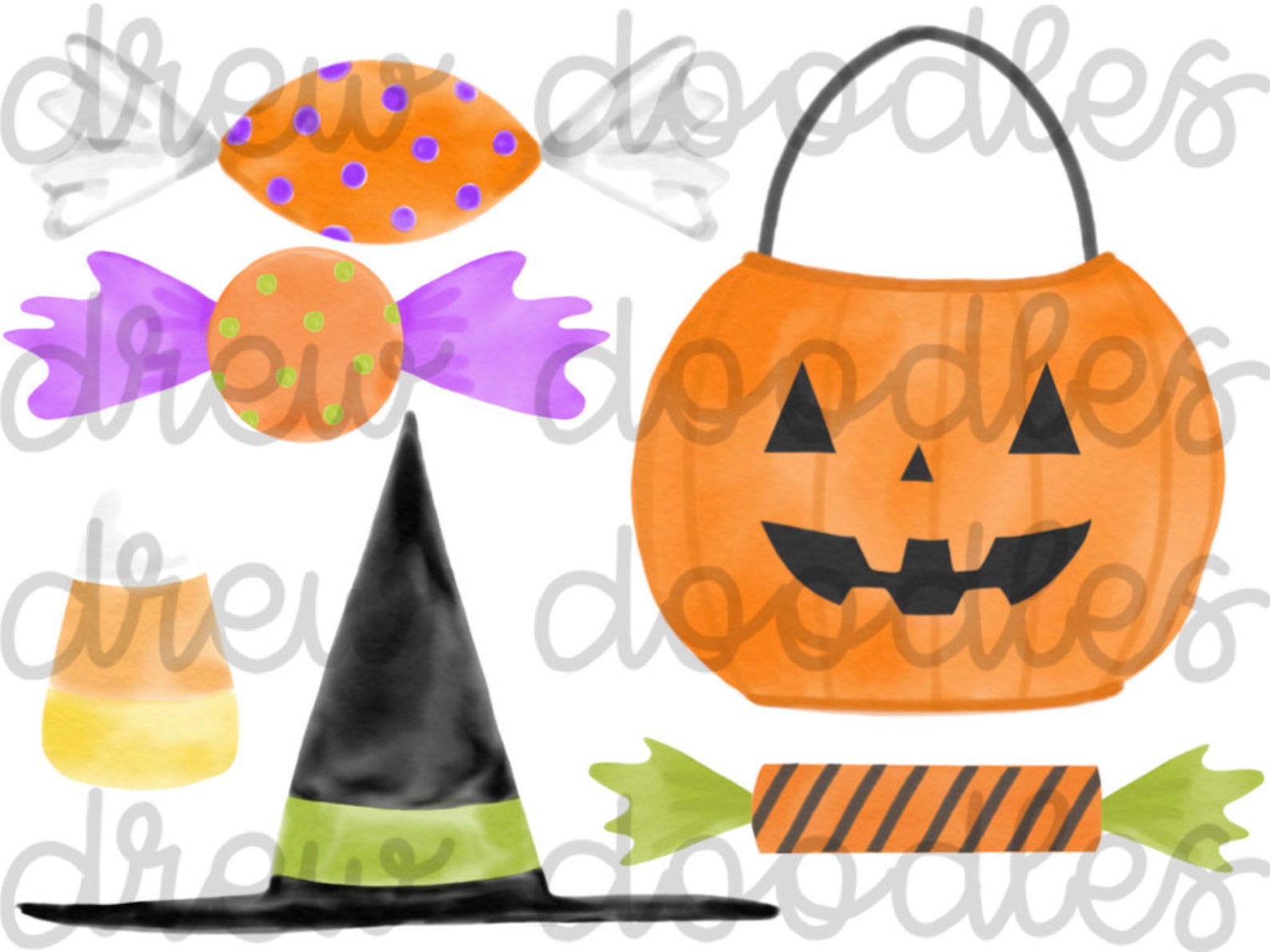 Watercolor Halloween Digital Clip Art Set- Instant Download - Etsy