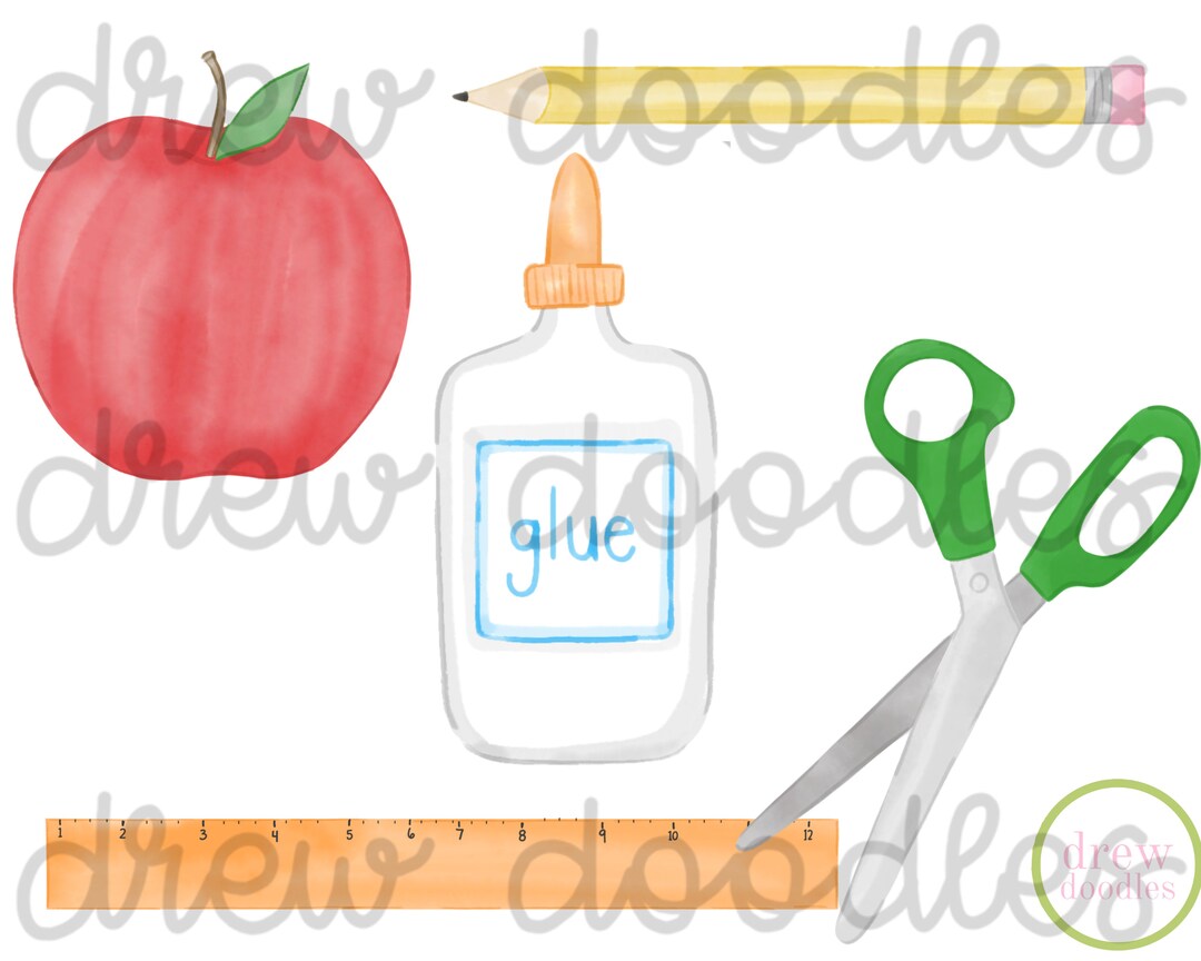 Watercolor School Supplies Digital Clip Art Set- Instant Download - Etsy
