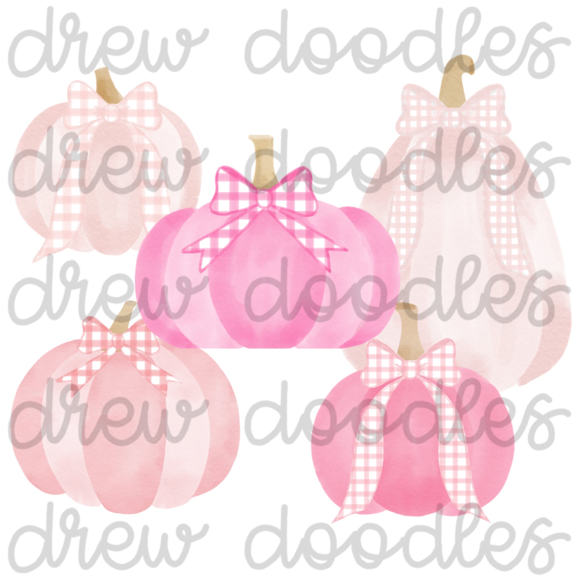Watercolor Pink Gingham Bow Pink Pumpkins Digital Clip Art - Etsy