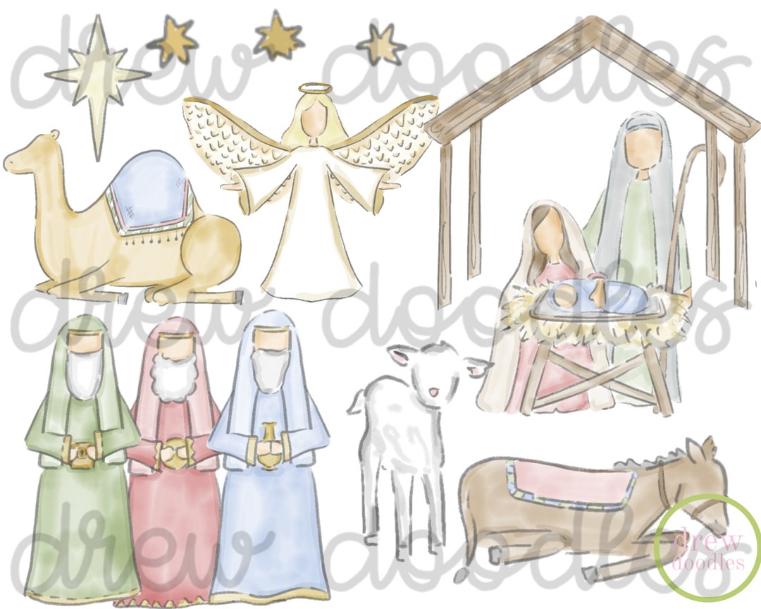 Watercolor Nativity Digital Clip Art Set- Instant Download - Etsy