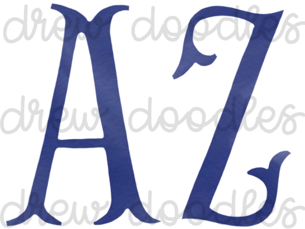 Watercolor Navy Fishtail Monogram Alphabet Digital Clip Art | Etsy