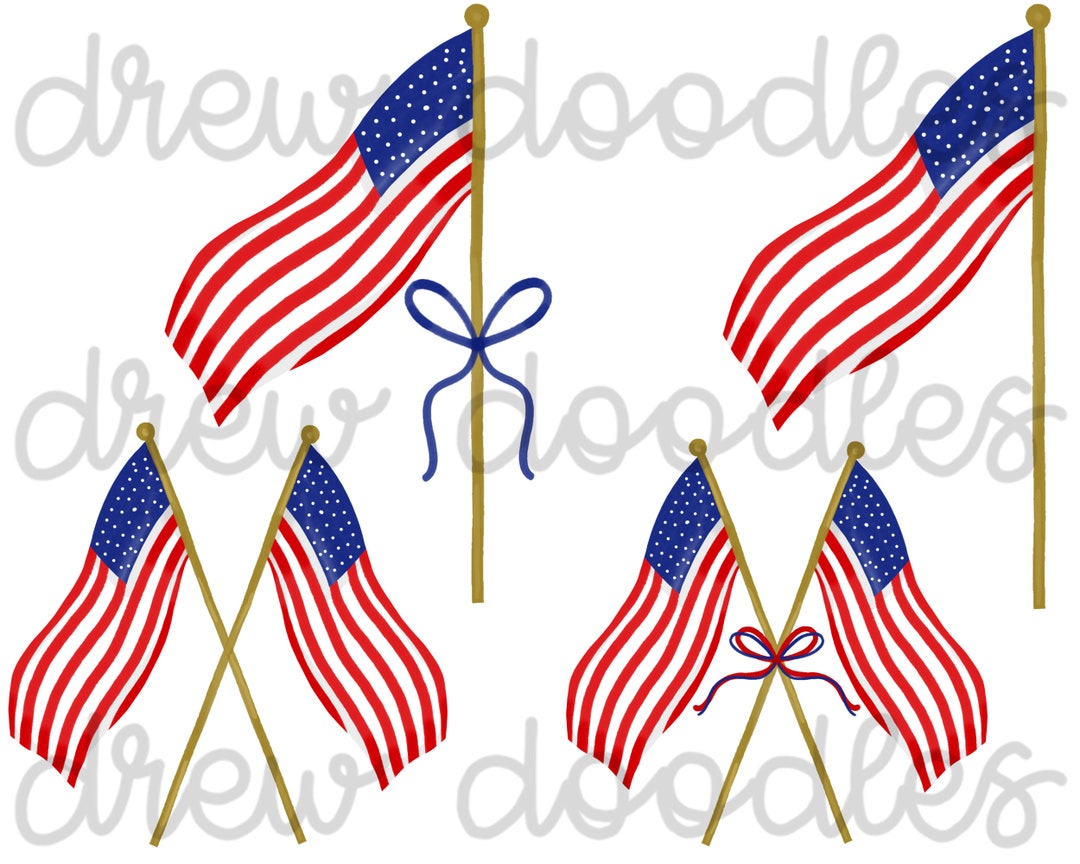 Watercolor Patriotic, Red White and Blue, USA Flags Digital Clip Art ...