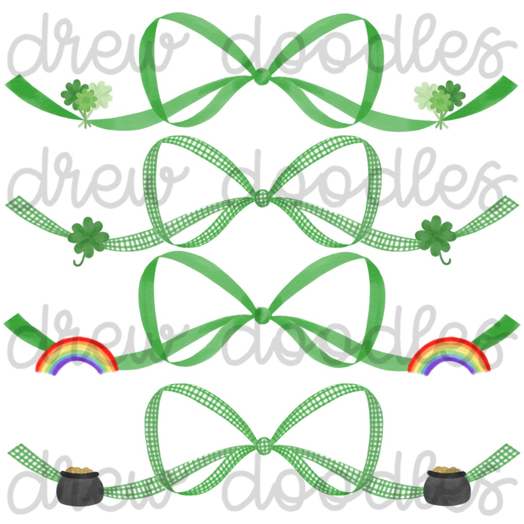 Watercolor St. Patrick's Day Bow Ribbon Digital Clip Art Set- Instant ...